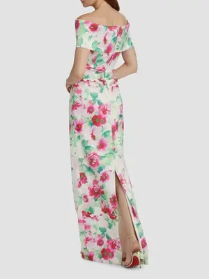 Rickie Freeman For Teri Jon Floral Ruched Off-the-shoulder Gown
