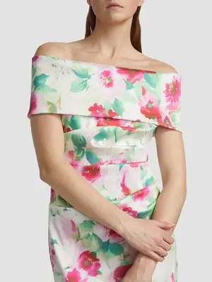 Rickie Freeman For Teri Jon Floral Ruched Off-the-shoulder Gown