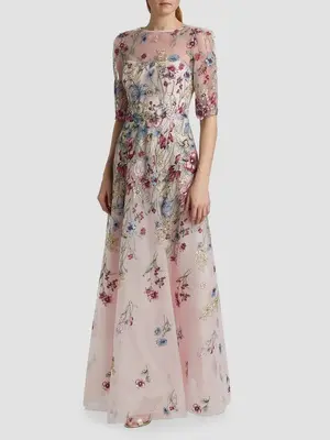 Rickie Freeman For Teri Jon Floral-embroidered Tulle A-line Gown