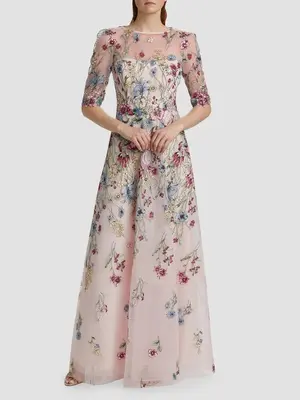 Rickie Freeman For Teri Jon Floral-embroidered Tulle A-line Gown
