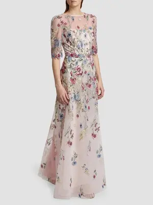 Rickie Freeman For Teri Jon Floral-embroidered Tulle A-line Gown