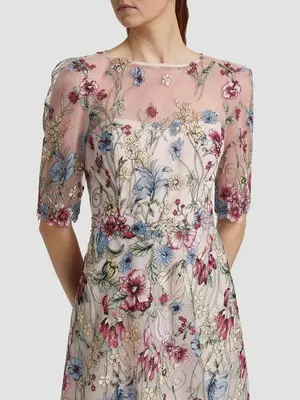 Rickie Freeman For Teri Jon Floral-embroidered Tulle A-line Gown