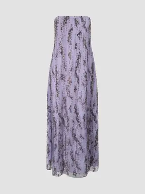 Staud Cassie Embellished Mesh Strapless A-line Gown - Lilac