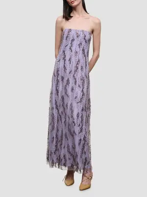 Staud Cassie Embellished Mesh Strapless A-line Gown - Lilac
