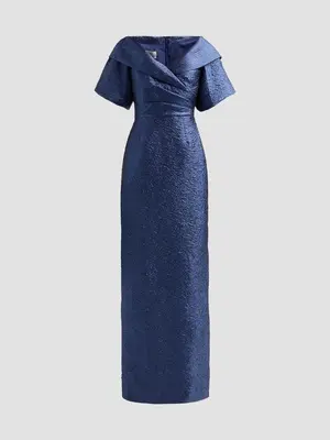 Rickie Freeman For Teri Jon Metallic Jacquard Gown - Sapphire