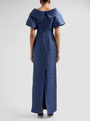 Rickie Freeman For Teri Jon Metallic Jacquard Gown - Sapphire