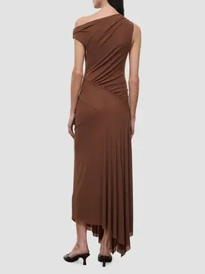 Staud Amaris Ruched Mesh Asymmetric Maxi Dress
