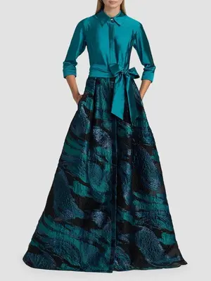 Rickie Freeman For Teri Jon Wave Jacquard Shirtwaist Gown