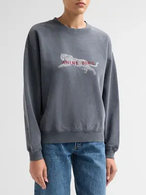 ANINE BING Spencer Leopard French-terry Crewneck Sweatshirt