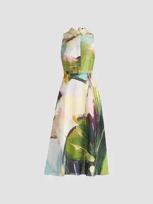 Rickie Freeman For Teri Jon Abstract Print Cotton Midi-shirtdress