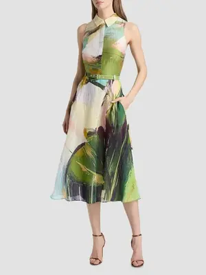 Rickie Freeman For Teri Jon Abstract Print Cotton Midi-shirtdress