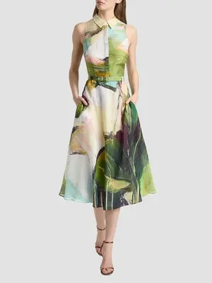 Rickie Freeman For Teri Jon Abstract Print Cotton Midi-shirtdress