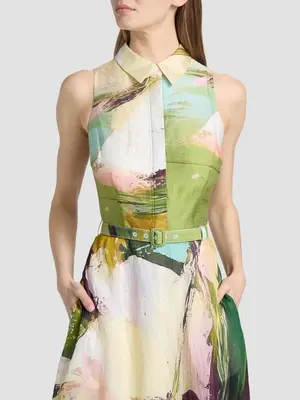 Rickie Freeman For Teri Jon Abstract Print Cotton Midi-shirtdress