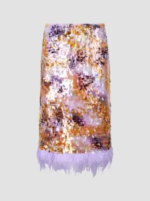 Staud Fen Sequinned Feather-trim Midi Skirt