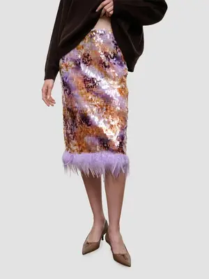 Staud Fen Sequinned Feather-trim Midi Skirt