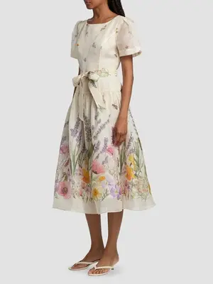 Rickie Freeman For Teri Jon Floral-print Linen-silk Midi-dress