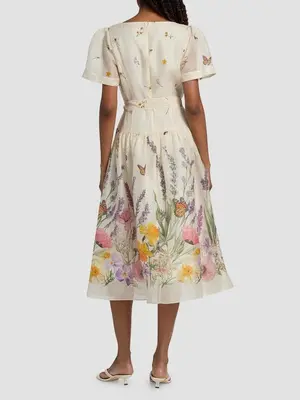 Rickie Freeman For Teri Jon Floral-print Linen-silk Midi-dress