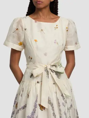 Rickie Freeman For Teri Jon Floral-print Linen-silk Midi-dress