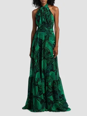 Rickie Freeman For Teri Jon Floral Chiffon Halter Fit & Flare Gown