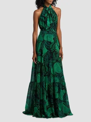 Rickie Freeman For Teri Jon Floral Chiffon Halter Fit & Flare Gown