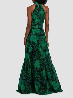 Rickie Freeman For Teri Jon Floral Chiffon Halter Fit & Flare Gown