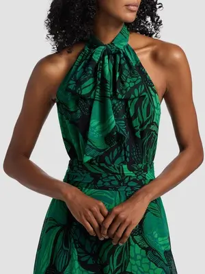 Rickie Freeman For Teri Jon Floral Chiffon Halter Fit & Flare Gown