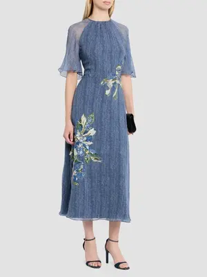Rickie Freeman For Teri Jon Sequined Floral Silk Chiffon Midi Dress
