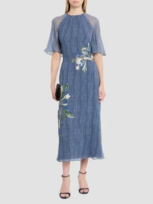 Rickie Freeman For Teri Jon Sequined Floral Silk Chiffon Midi Dress