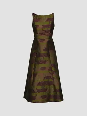 KAY UNGER Camilla Floral Stripe Tea-length Gown - Mocha Multi