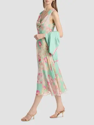 Rickie Freeman For Teri Jon Floral Silk Chiffon Ruched-front Midi-dress