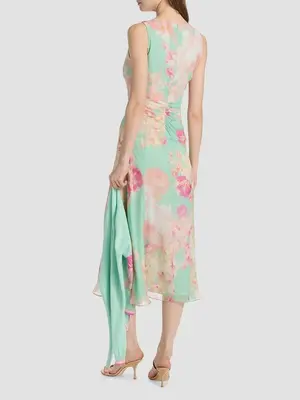Rickie Freeman For Teri Jon Floral Silk Chiffon Ruched-front Midi-dress