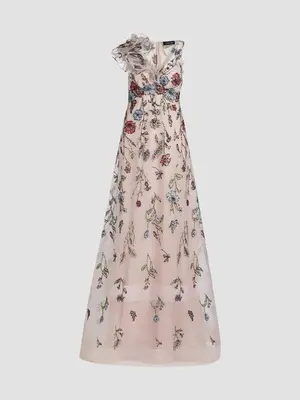 Rickie Freeman For Teri Jon Embroidered Tulle Self Flower Gown