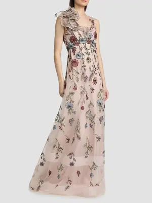 Rickie Freeman For Teri Jon Embroidered Tulle Self Flower Gown