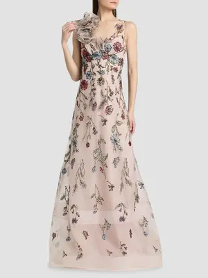 Rickie Freeman For Teri Jon Embroidered Tulle Self Flower Gown