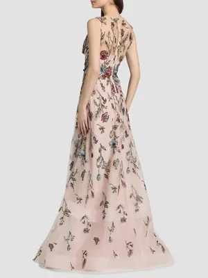 Rickie Freeman For Teri Jon Embroidered Tulle Self Flower Gown