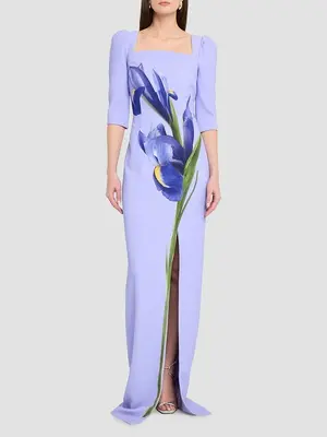 Rickie Freeman For Teri Jon Iris Print Crepe Column Gown