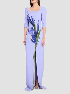 Rickie Freeman For Teri Jon Iris Print Crepe Column Gown