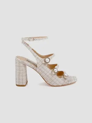 Badgley Mischka Vella 85mm Tweed Block-heel Sandals