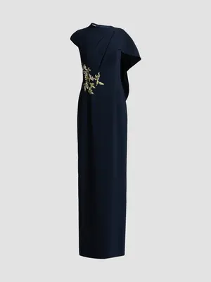 Rickie Freeman For Teri Jon Pearl-embellished Draped Cape Column Gown