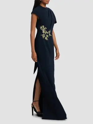 Rickie Freeman For Teri Jon Pearl-embellished Draped Cape Column Gown