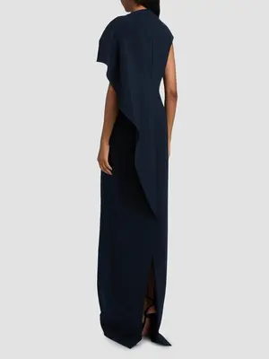 Rickie Freeman For Teri Jon Pearl-embellished Draped Cape Column Gown