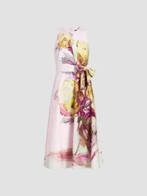 Rickie Freeman For Teri Jon Border Print Cotton Cocktail Dress - Light Pink Multi