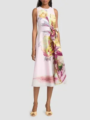 Rickie Freeman For Teri Jon Border Print Cotton Cocktail Dress
