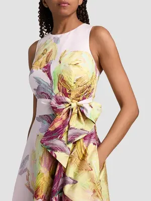 Rickie Freeman For Teri Jon Border Print Cotton Cocktail Dress