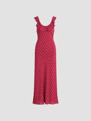 FAVORITE DAUGHTER The Blossom Ruffle Polka Dot Midi-dress