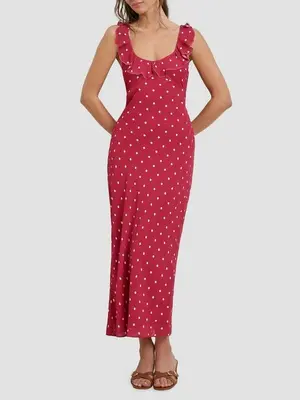 FAVORITE DAUGHTER The Blossom Ruffle Polka Dot Midi-dress