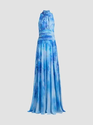 Rickie Freeman For Teri Jon Cloud Print Chiffon Gown
