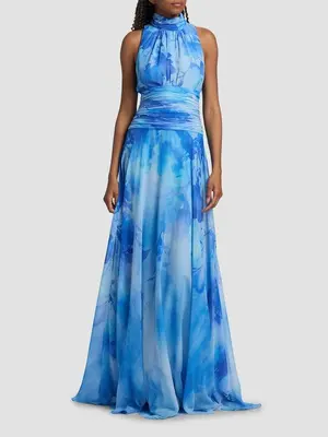 Rickie Freeman For Teri Jon Cloud Print Chiffon Gown