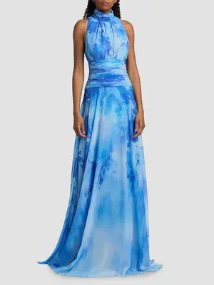 Rickie Freeman For Teri Jon Cloud Print Chiffon Gown
