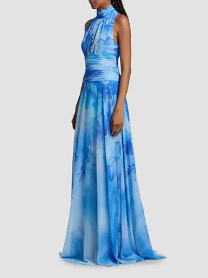 Rickie Freeman For Teri Jon Cloud Print Chiffon Gown
